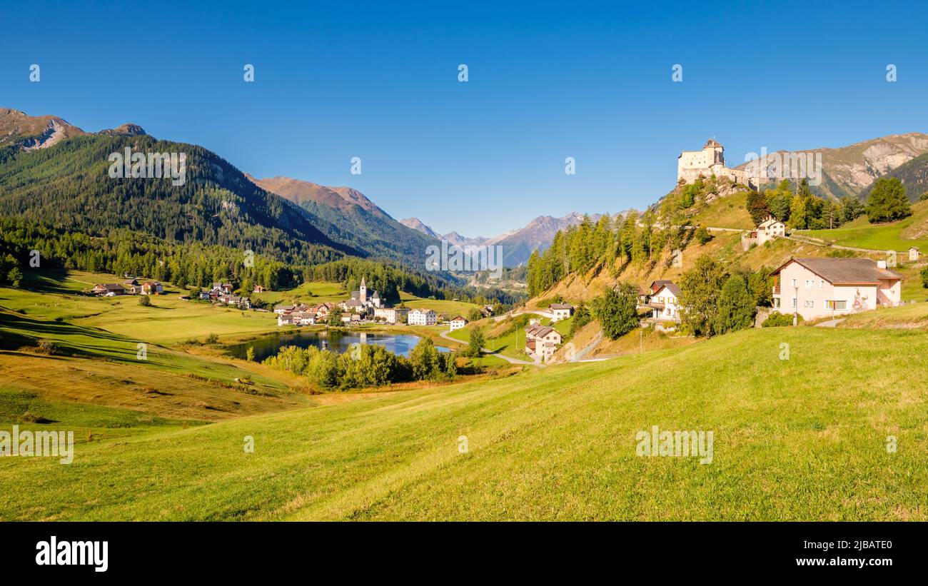 Mountains surrounding the village and castle of Tarasp (Grisons ...