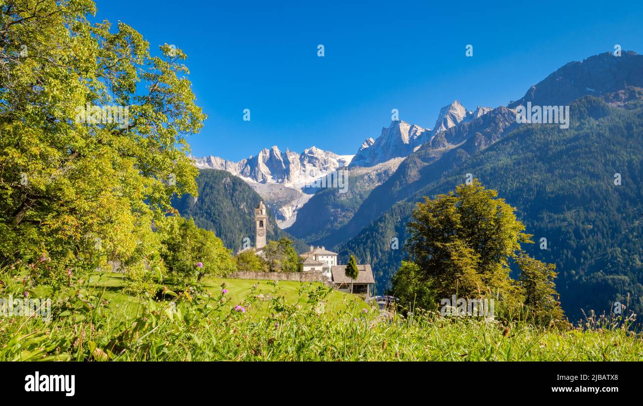 Nice autumn view on the gorgeous village of Soglio, located on the ...