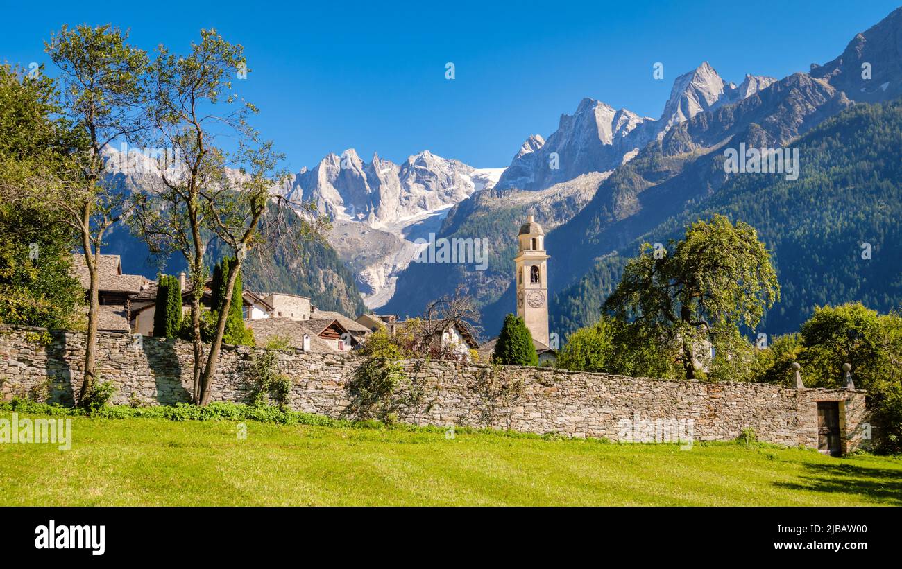 Nice autumn view on the gorgeous village of Soglio, located on the ...