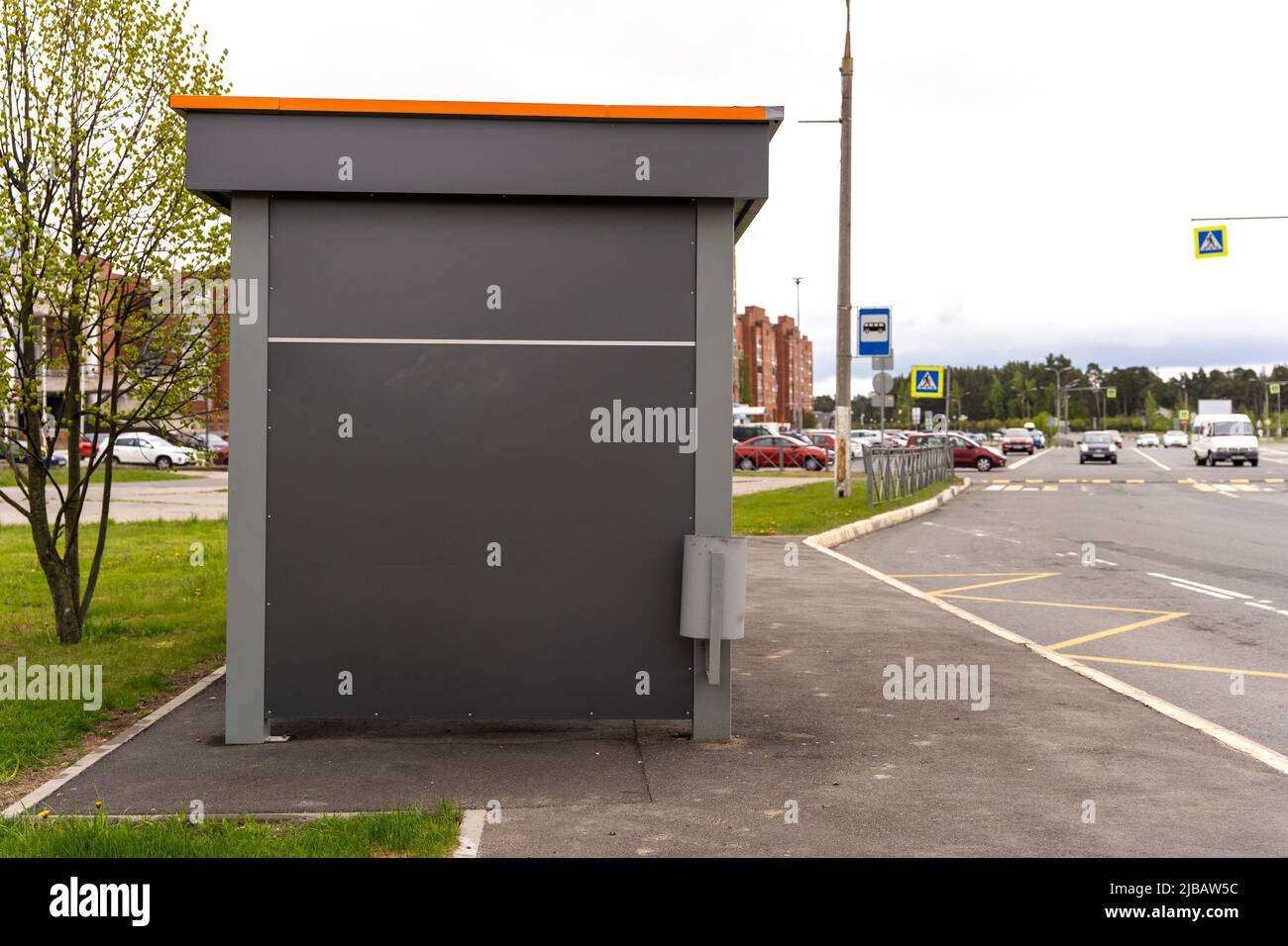 an empty bus stop in the city with a place for advertising Stock Photo ...