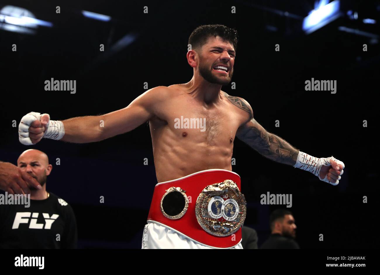 Joe Cordina celebrates defeating Kenichi Ogawa in the International ...