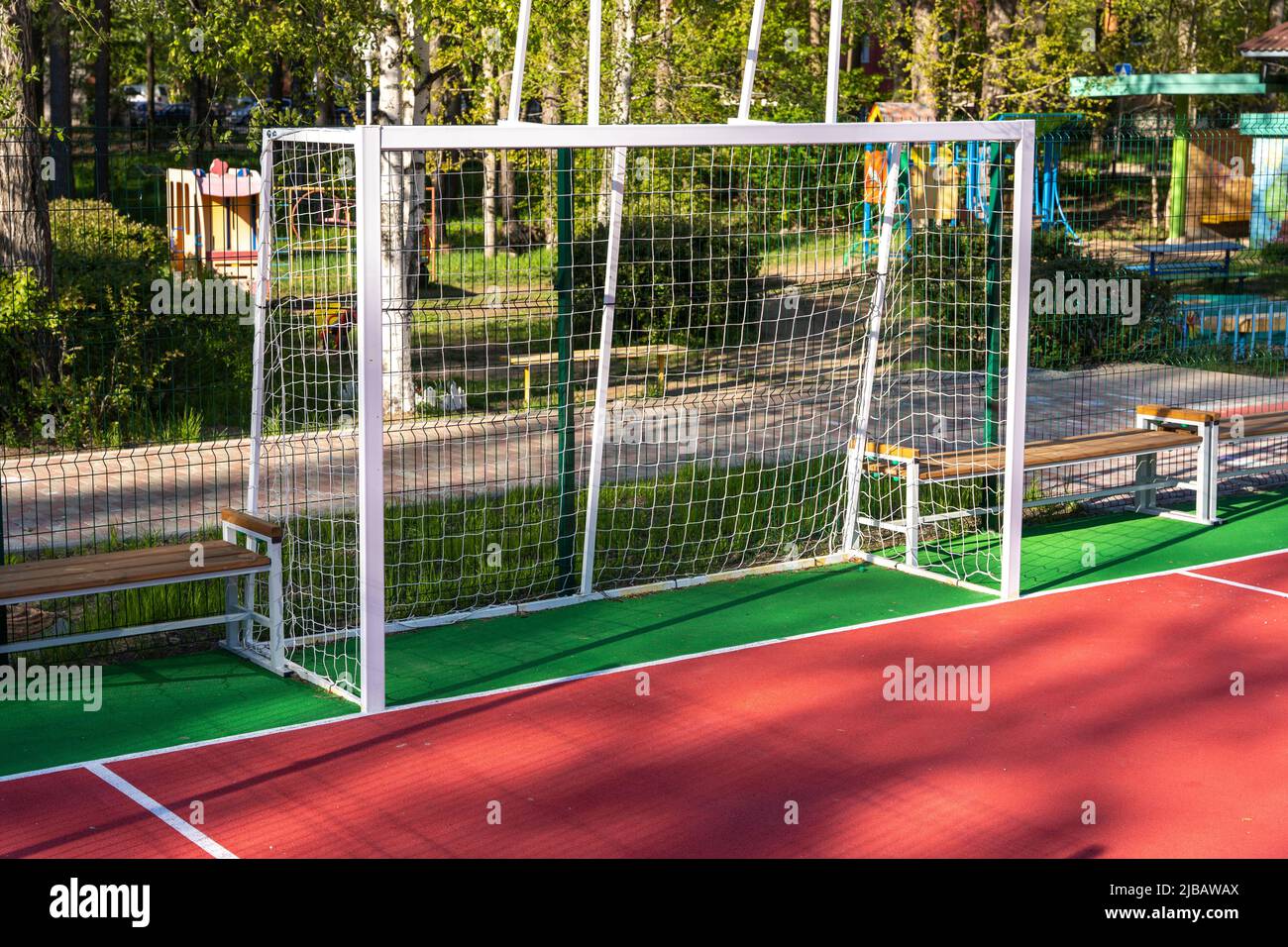 soccer gates on the soccer field of a preschool institution Stock Photo ...