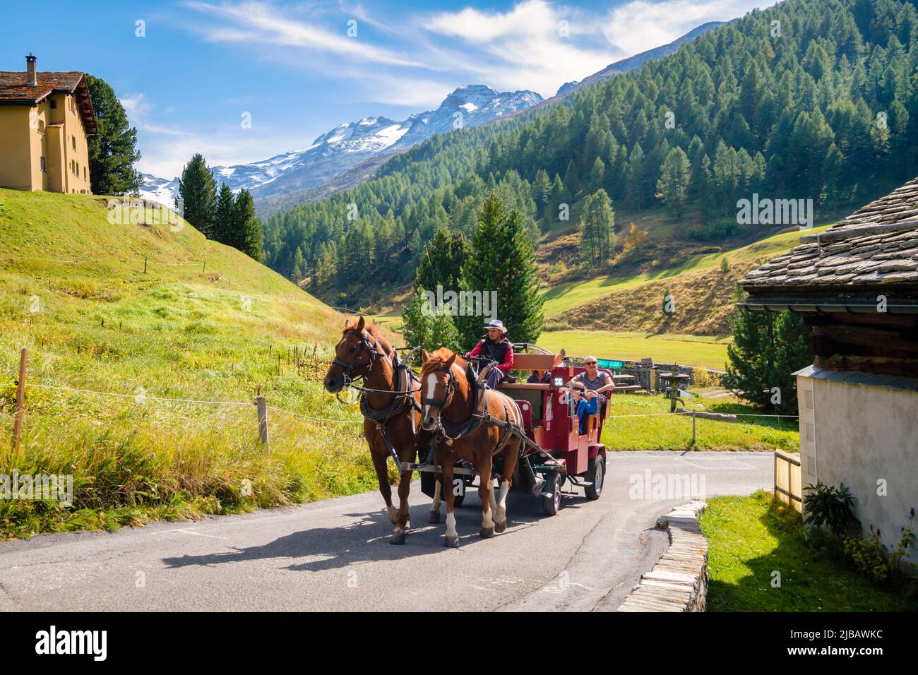 Val Fex, Switzerland - September 25, 2021: Horse-drawn carriage rides ...