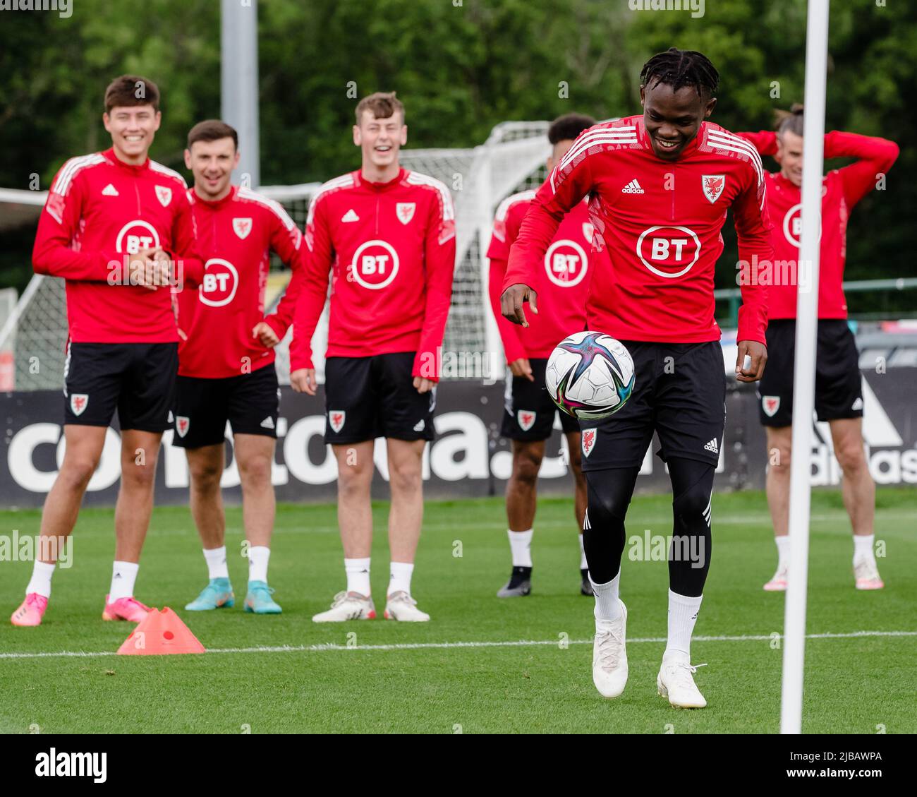 PONTYCLUN, WALES - 04 JUNE 2022: Wales' Rabbi Matondo, Wales' Mark ...