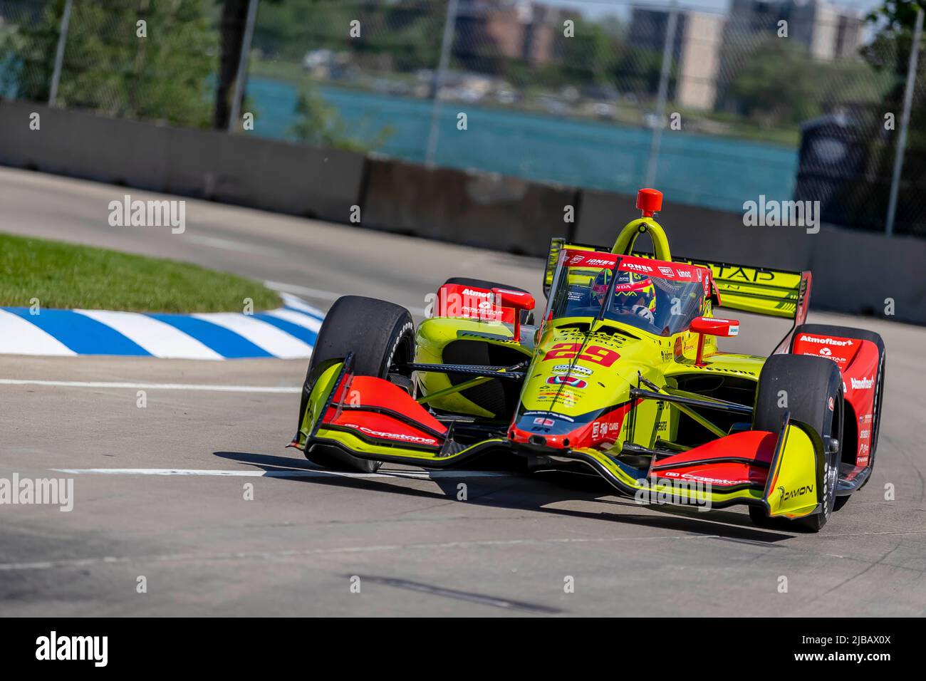 Detroit, MI, USA. 3rd June, 2022. DEVLIN DeFRANCESCO (29) (R) of Toronto, Canada practices for ...