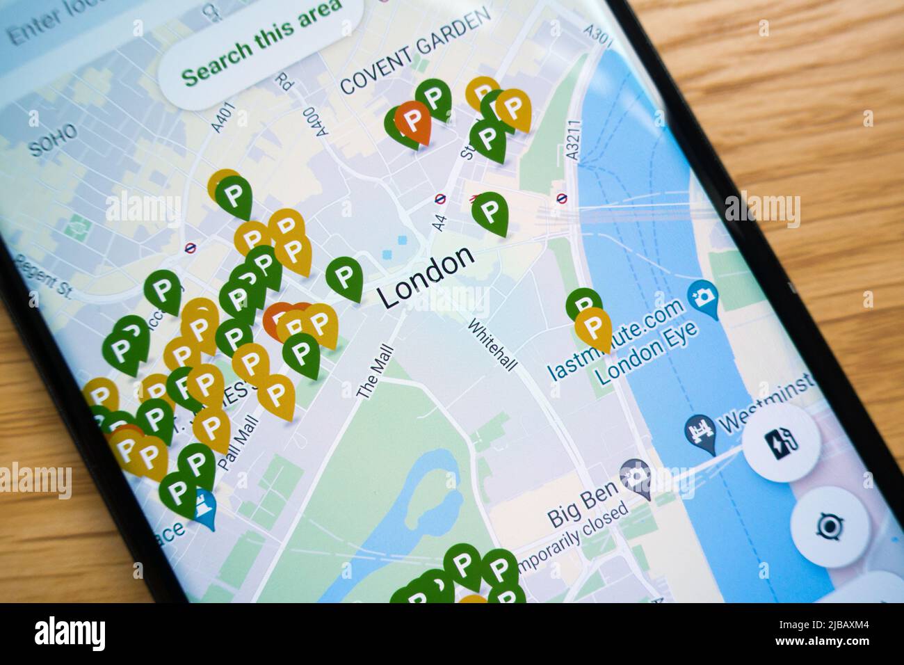 RingGo Parking app on mobile phone showing how busy are the nearby ...