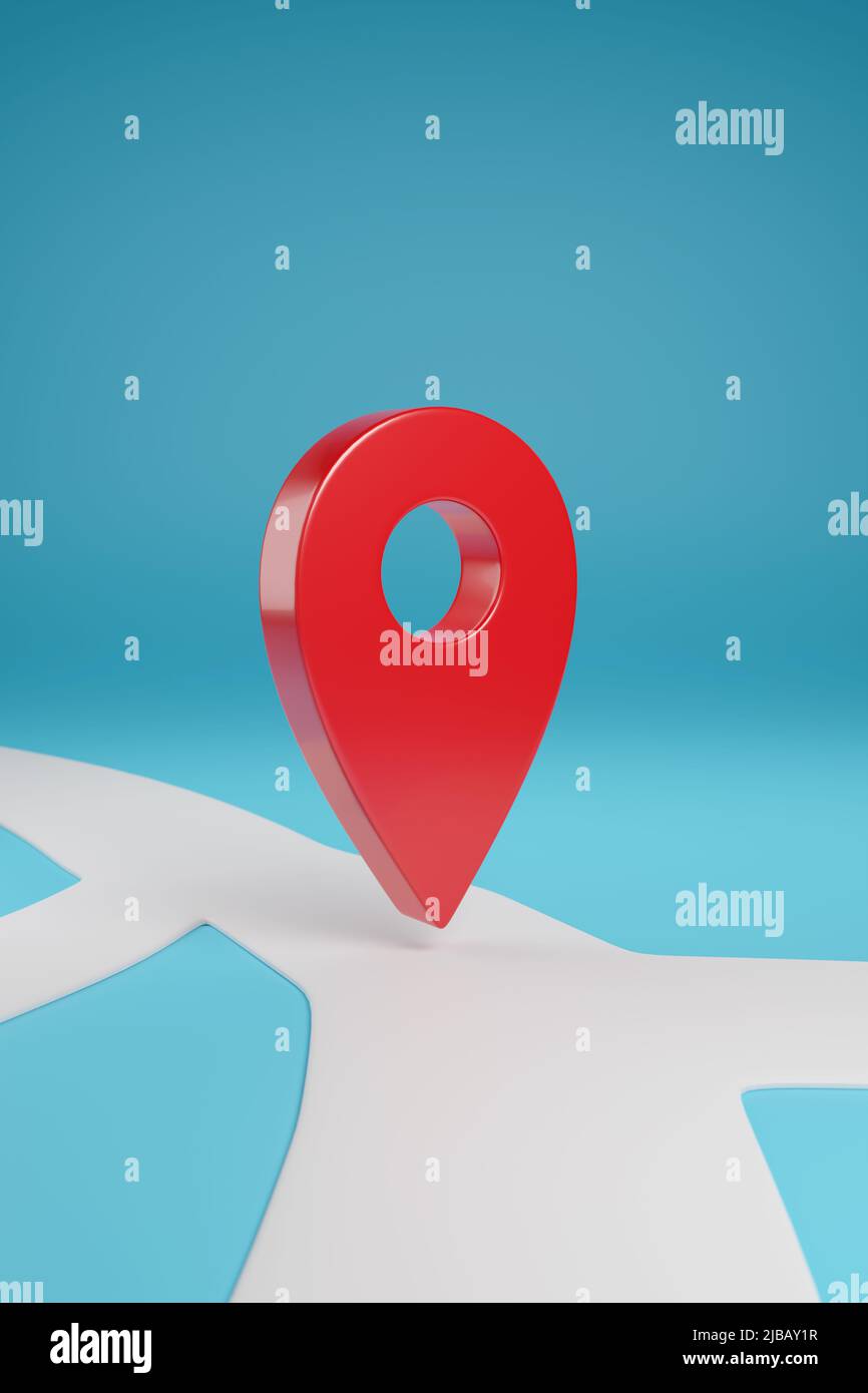 Red map pointer on blue background. 3d illustration Stock Photo - Alamy