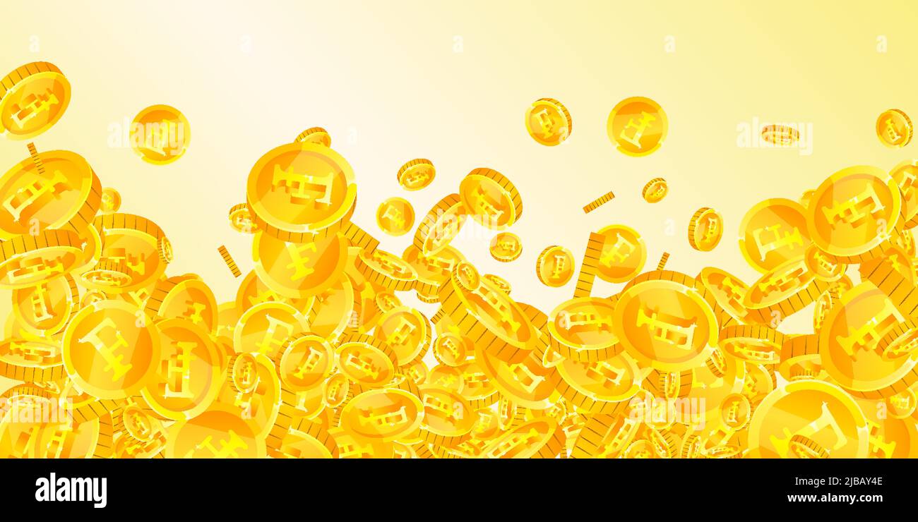 Swiss franc coins falling. Imaginative scattered CHF coins. Switzerland ...