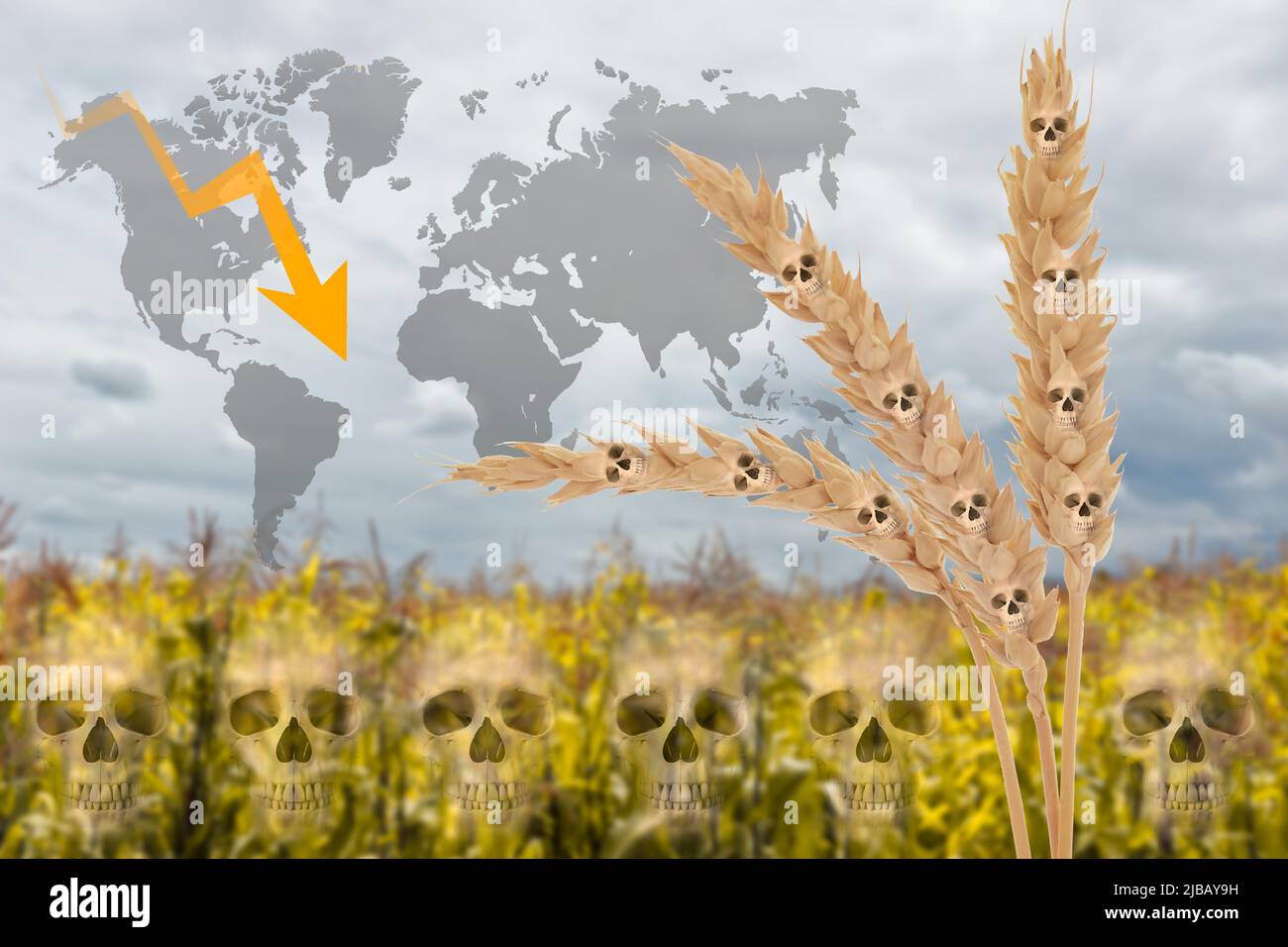 Conceptual illustration of the growing food crisis we are facing, ear ...