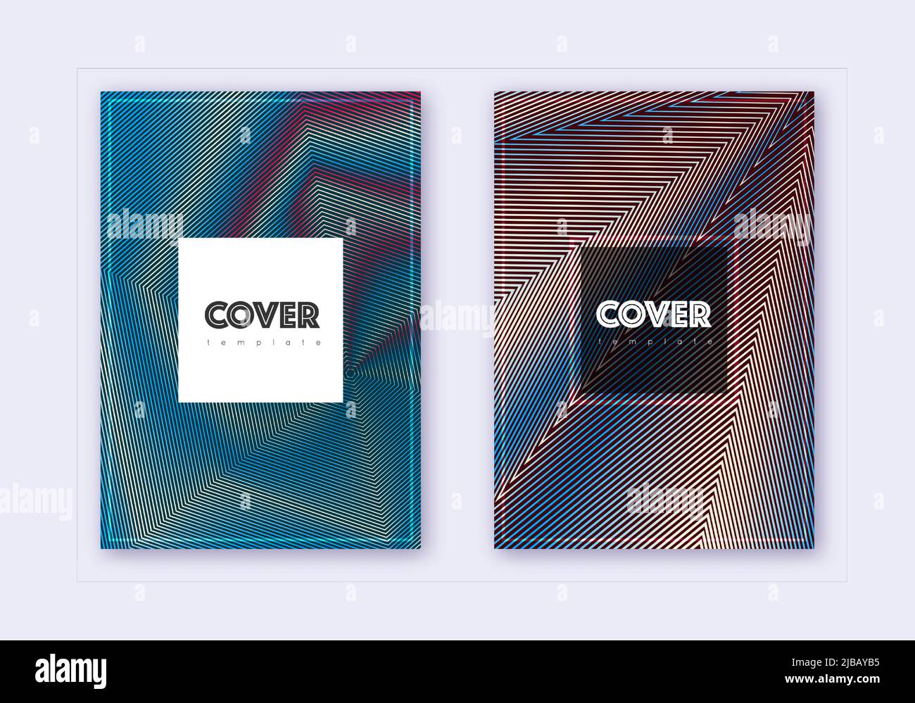 Hipster cover design template set. Red white blue abstract lines on ...