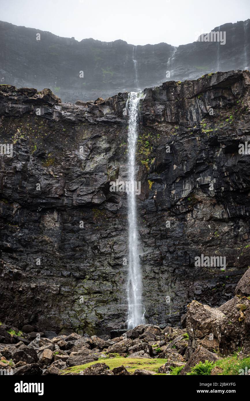 Double jump waterfall of Fossa, Eysturoy Island, Faroe Archipelago ...