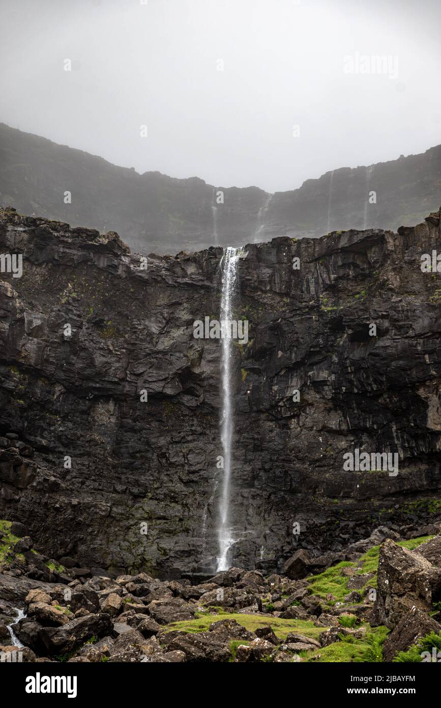 Double jump waterfall of Fossa, Eysturoy Island, Faroe Archipelago ...