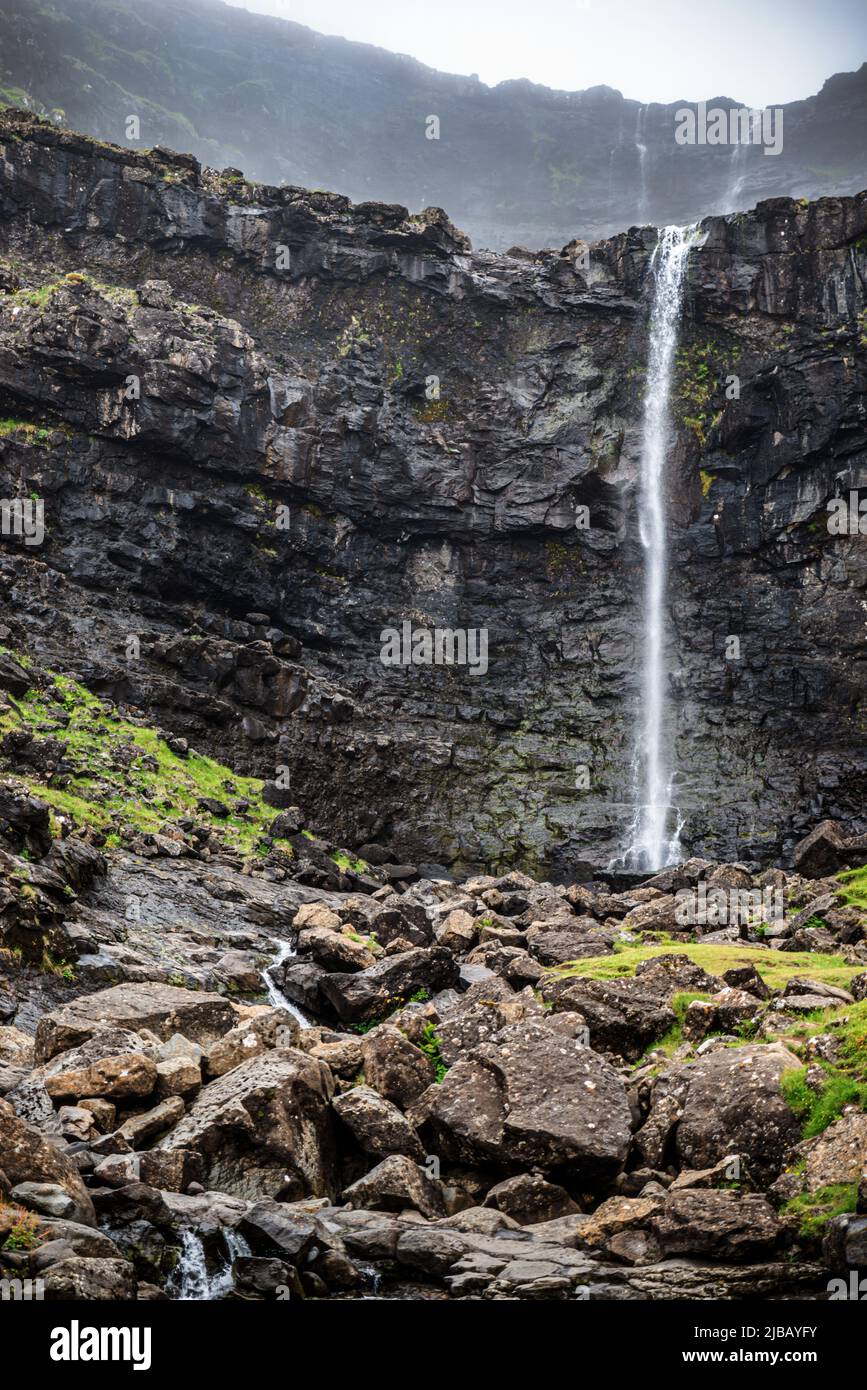 Double jump waterfall of Fossa, Eysturoy Island, Faroe Archipelago ...