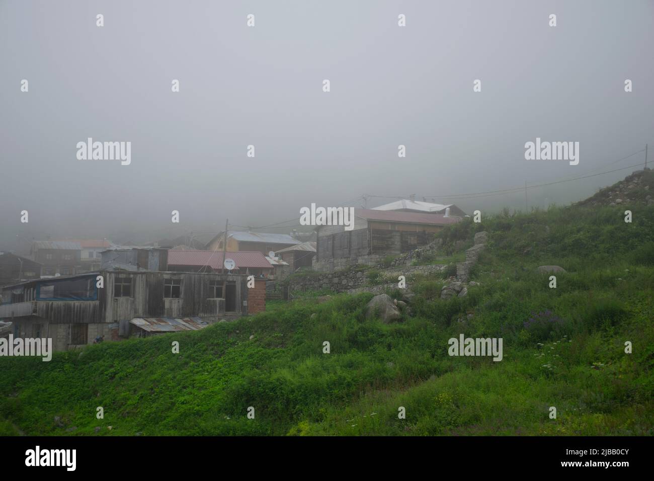 A nature house in the fog. The image was taken in the Rize region of ...