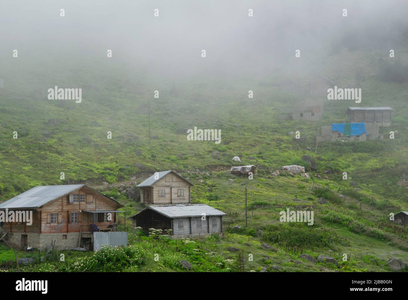 A nature house in the fog. The image was taken in the Rize region of ...