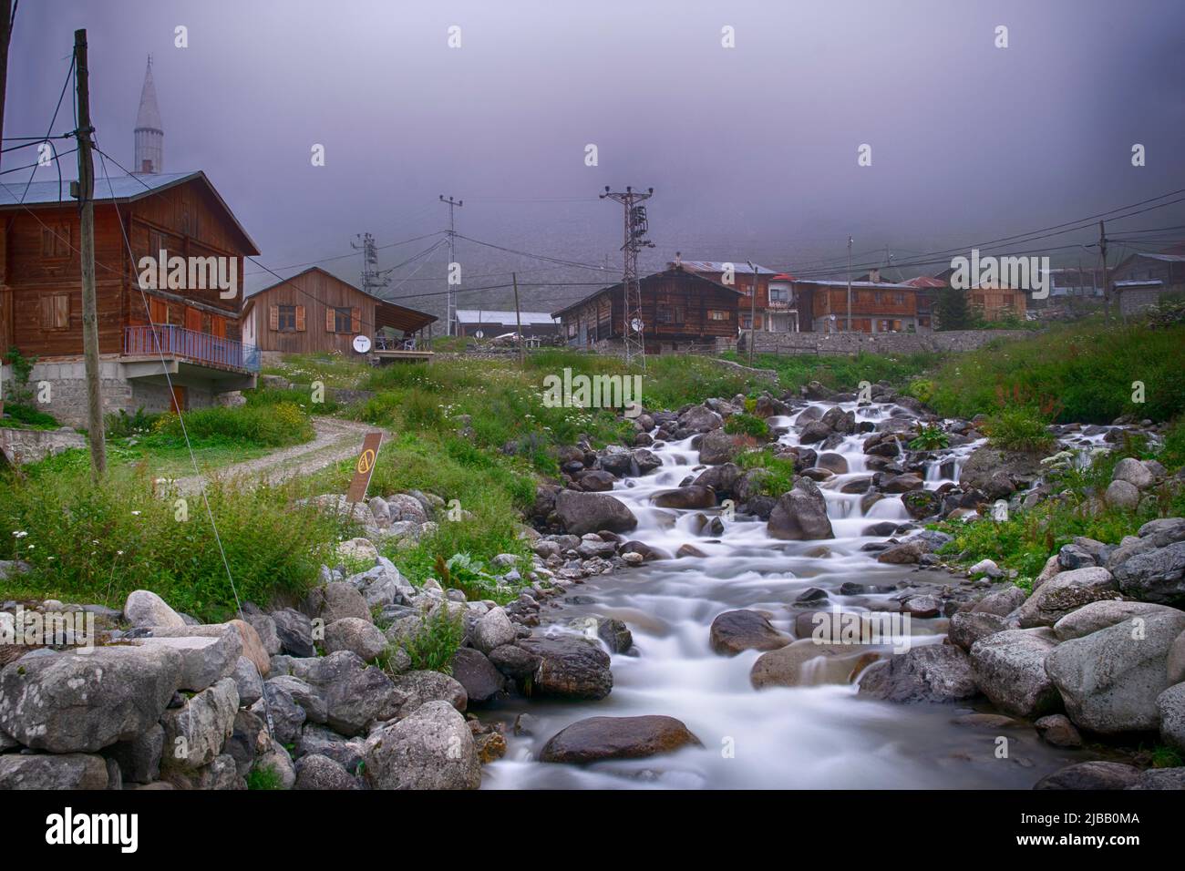 Creek and wonderful nature houses. A beautiful landscape from the ...
