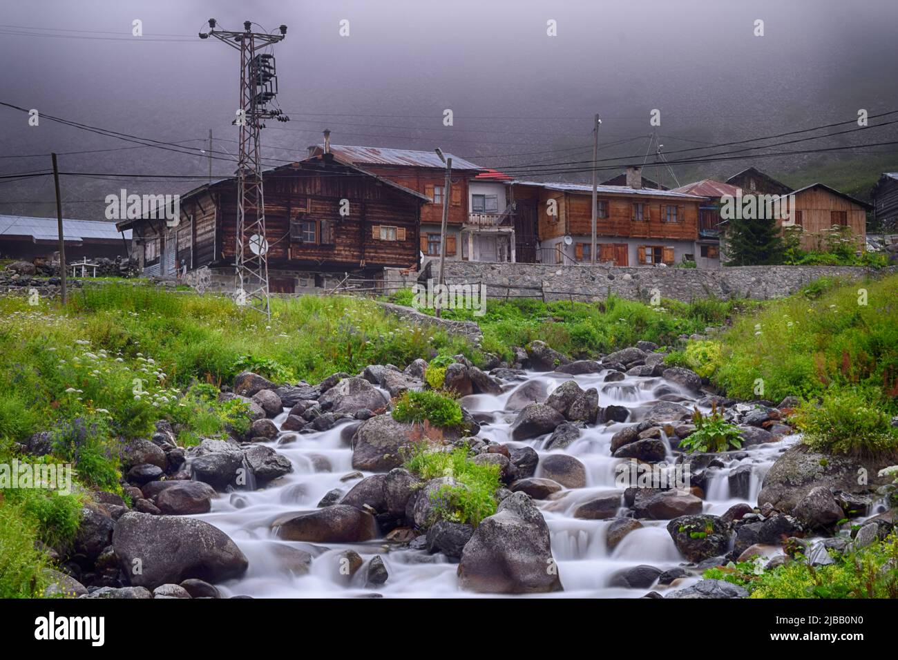 Creek and wonderful nature houses. A beautiful landscape from the ...