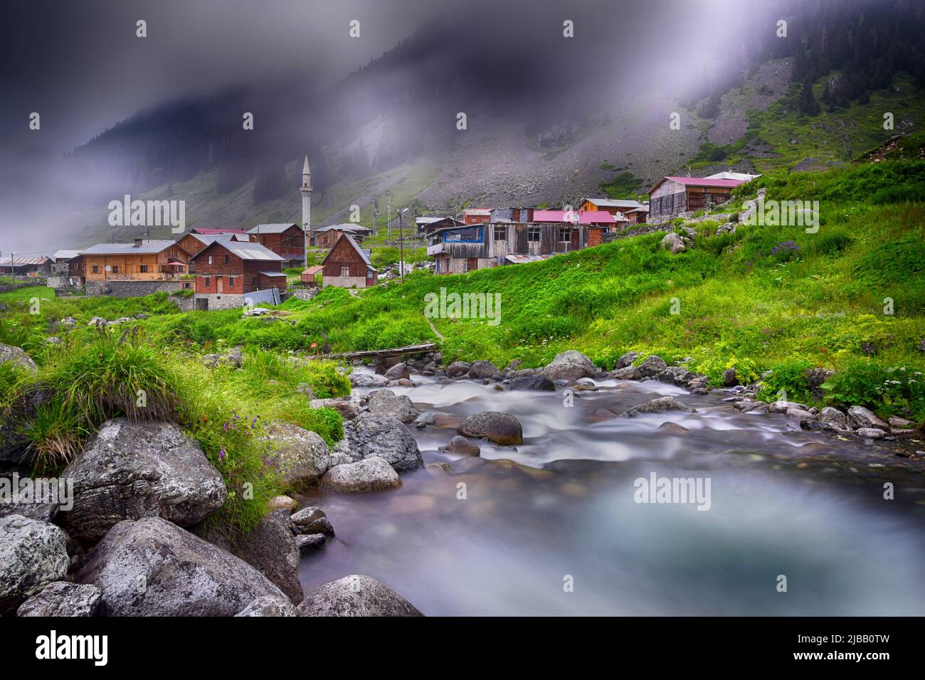Creek and wonderful nature houses. A beautiful landscape from the ...
