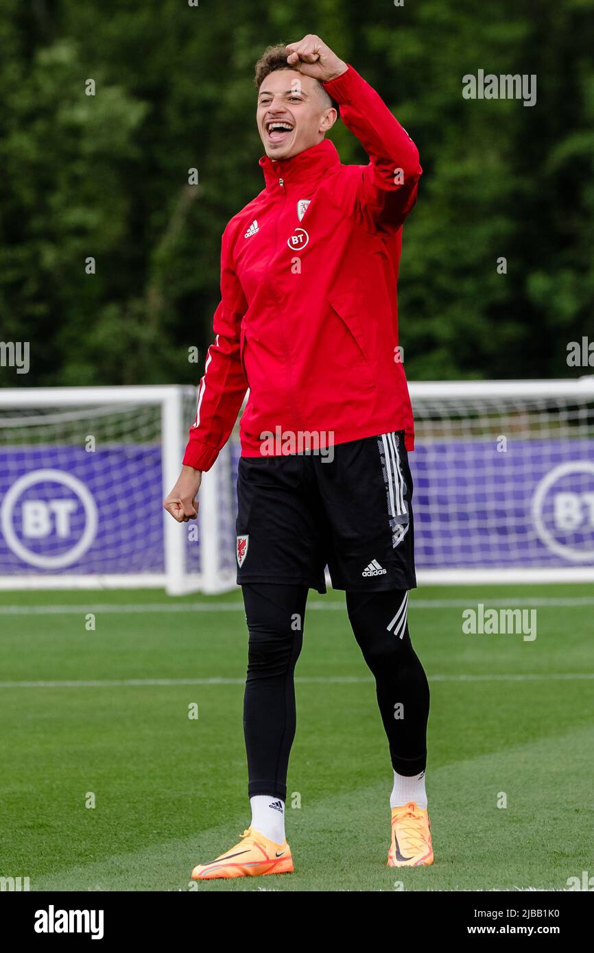 PONTYCLUN, WALES - 04 JUNE 2022: Wales' Ethan Ampadu during a training ...