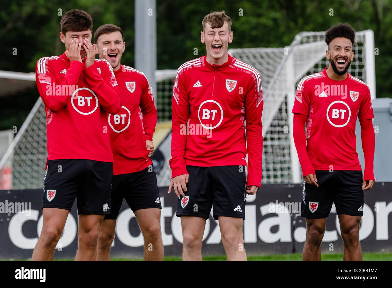 PONTYCLUN, WALES - 04 JUNE 2022: Wales' Rubin Colwill, Wales' Mark ...