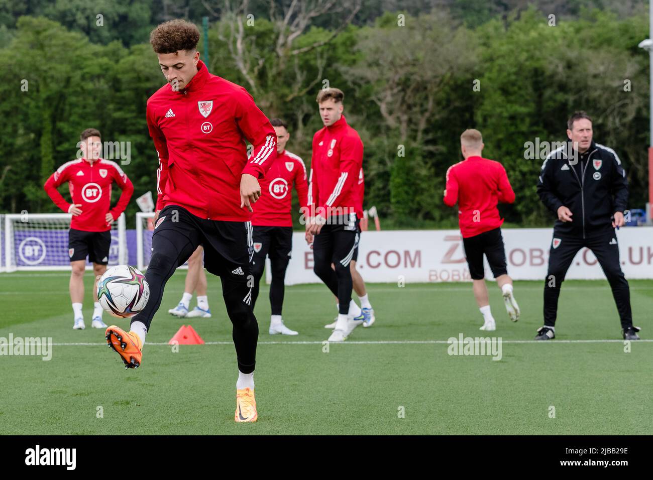 PONTYCLUN, WALES - 04 JUNE 2022: Wales' Ethan Ampadu during a training ...
