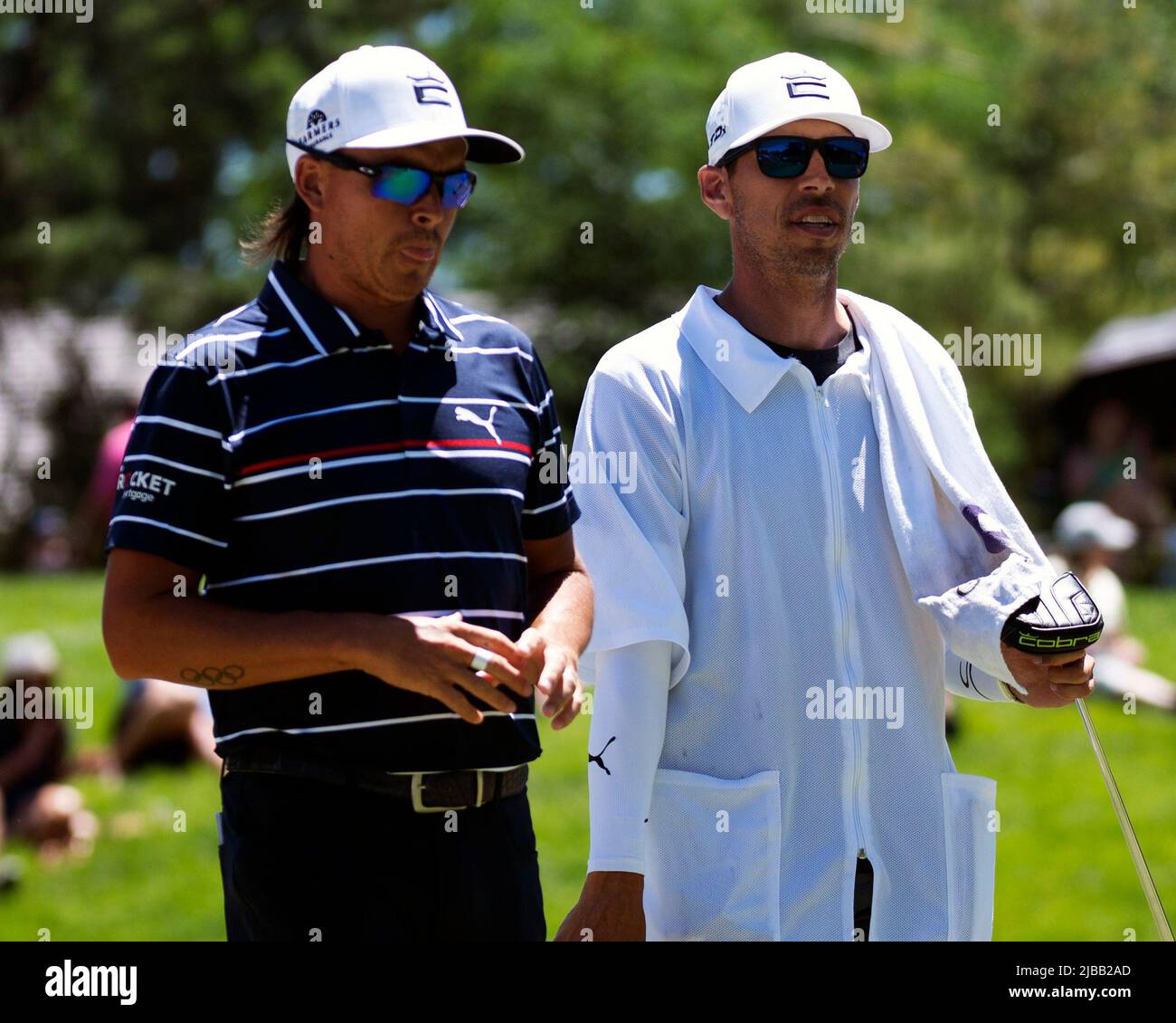 Dublin, Ohio, USA. 4th June, 2020. Rickie Fowler (USA) (right) and his ...