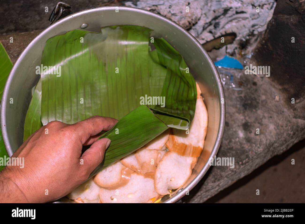 preparation of typical colombian bread soup during holy week Stock ...