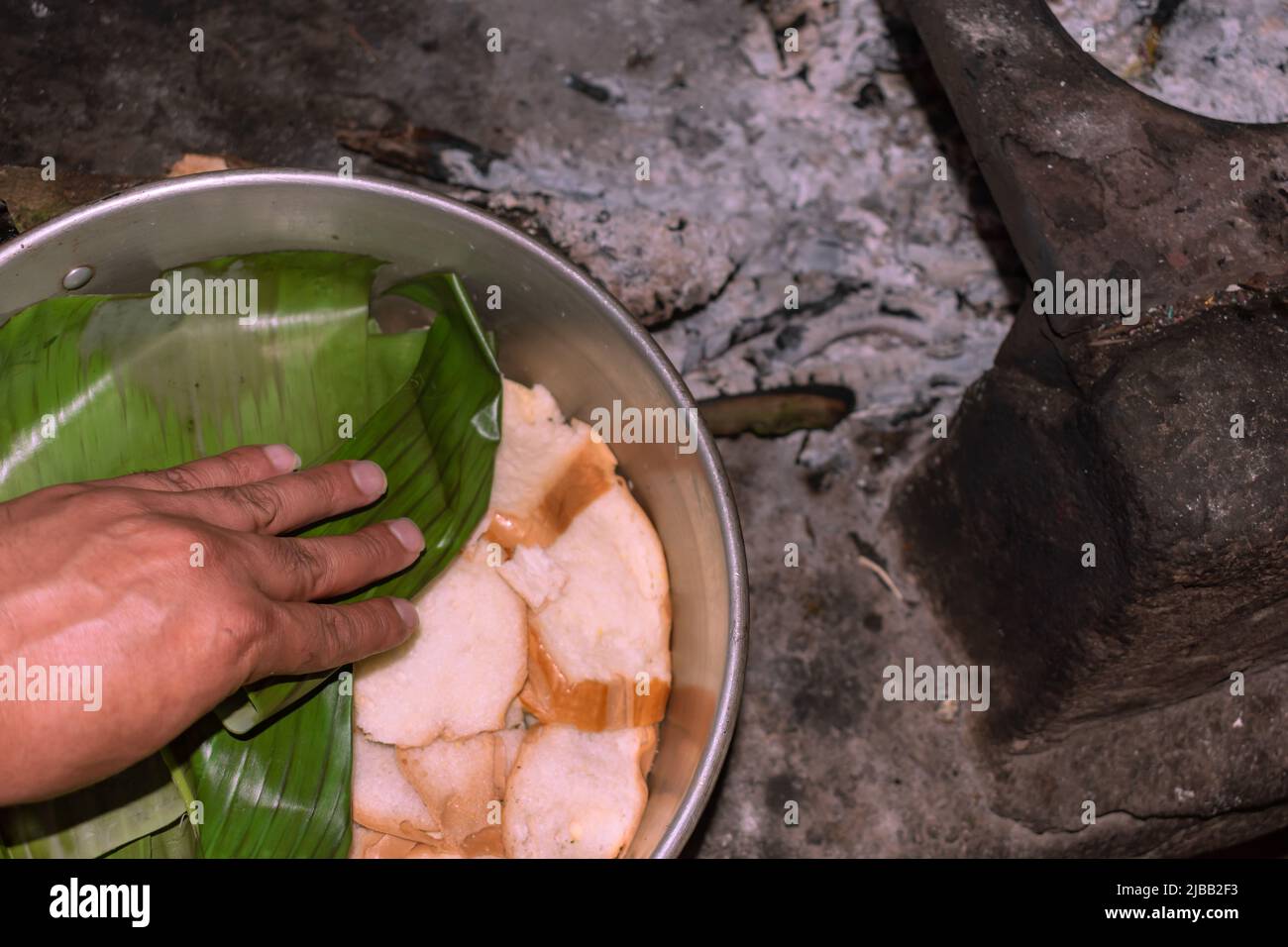 preparation of typical colombian bread soup during holy week Stock ...