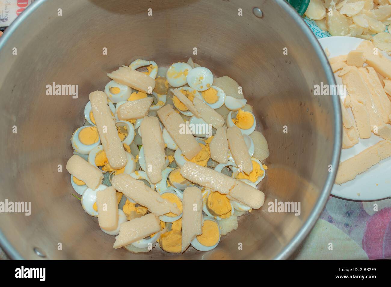 preparation of typical colombian bread soup during holy week Stock ...