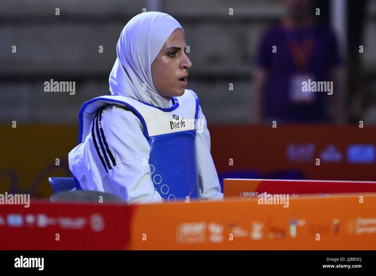 Julyana AL-SADEQ (JOR) vs Magda WIET HENIN (FRA) during the final -67Kg round of World Taekwondo ...