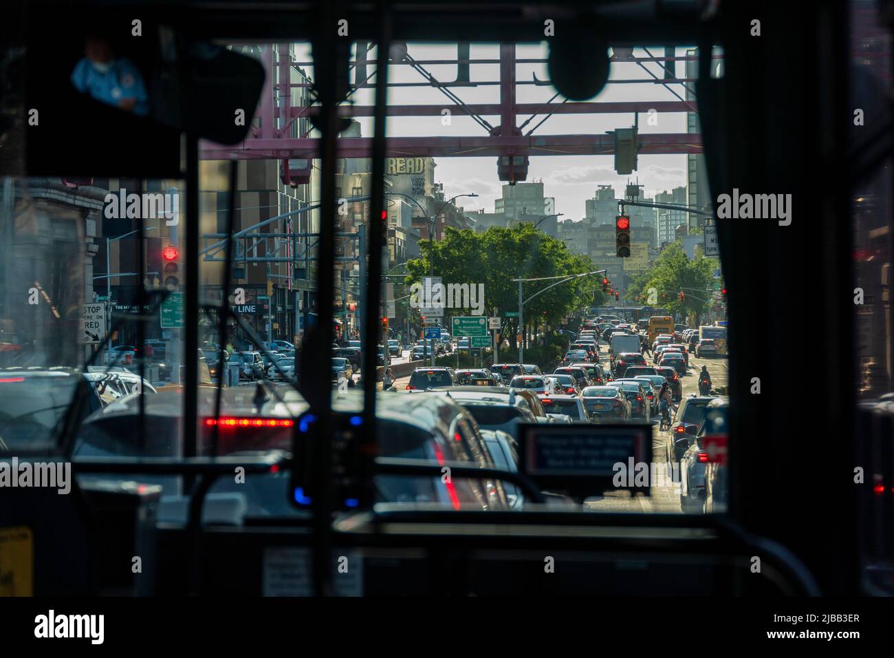 New York, NY, USA. 29th May, 2022. On the bus, Williamsburg Bridge and ...