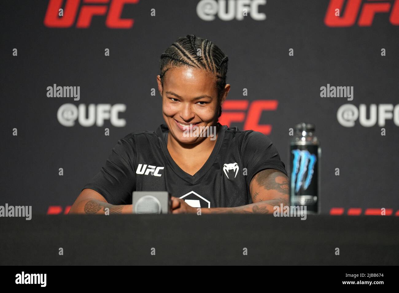 LAS VEGAS, NV - May 4: Karine Silva speaks with the press following the ...