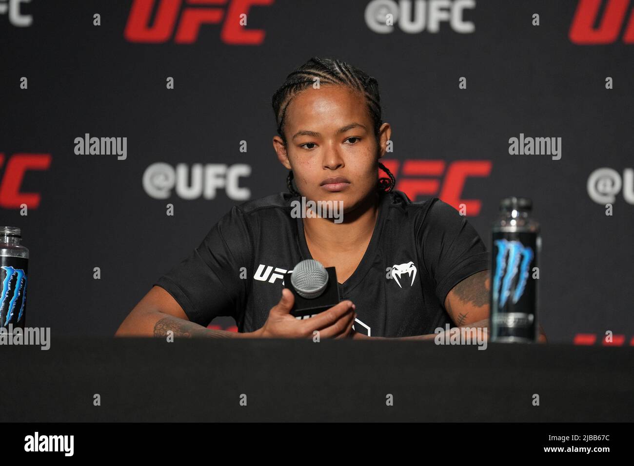 LAS VEGAS, NV - May 4: Karine Silva speaks with the press following the ...
