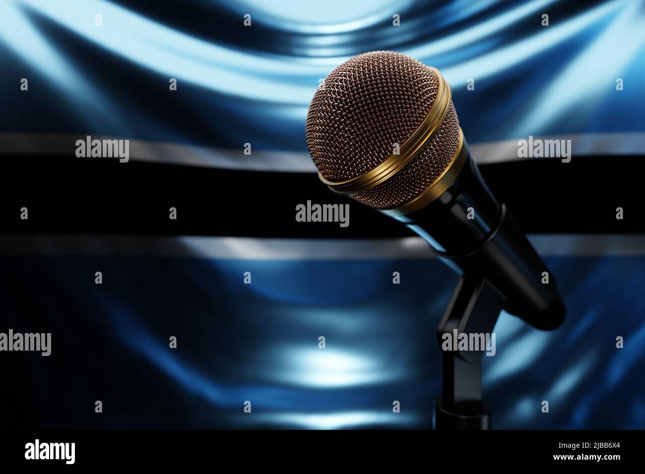 Microphone on the background of the National Flag of Botswana ...