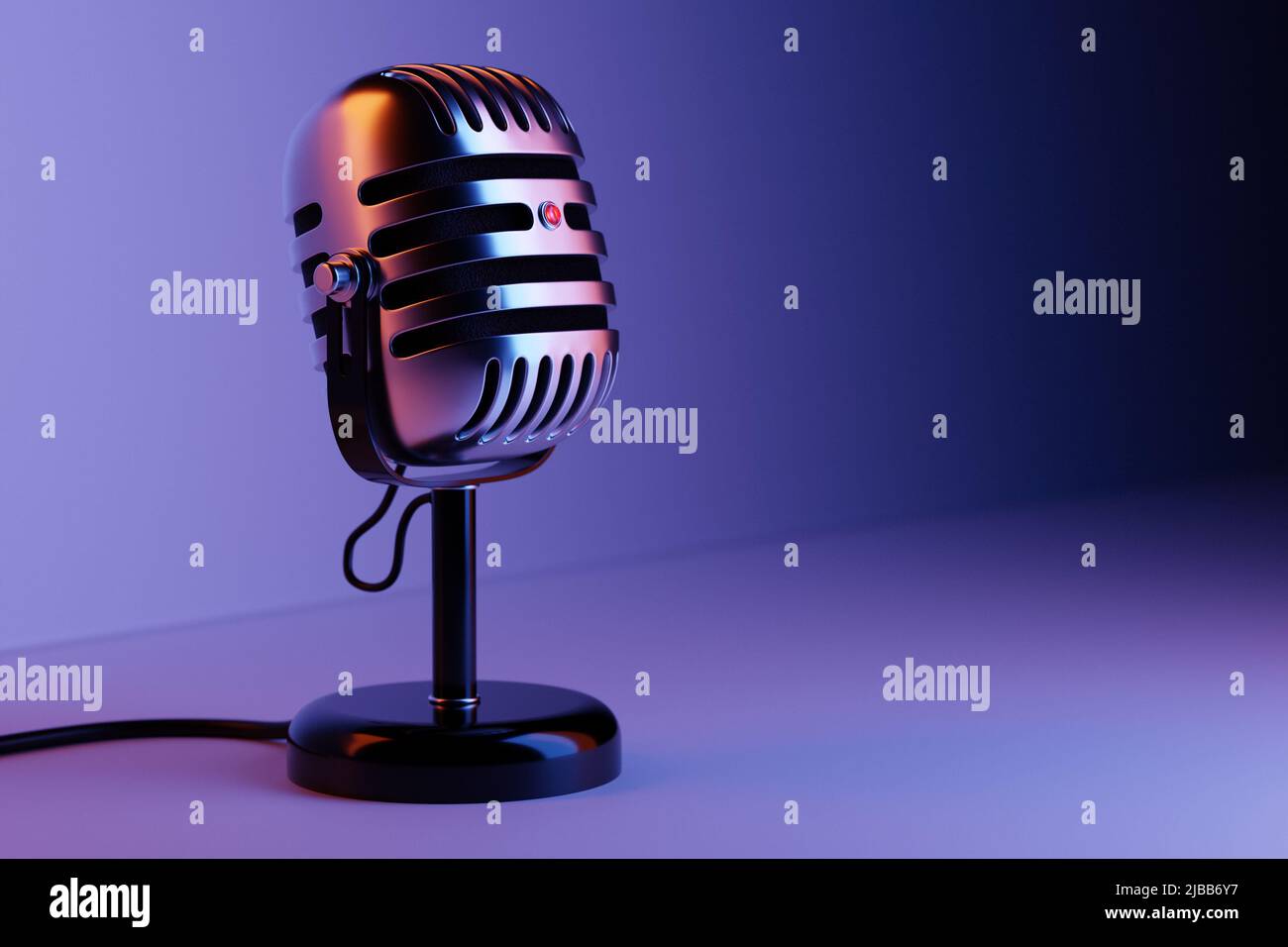 Black metal retro microphone, classic metal microphone on a purple ...