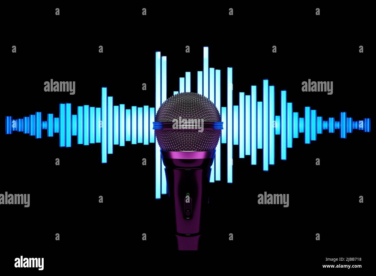 Silver microphone, model against the background of equalizer lines ...