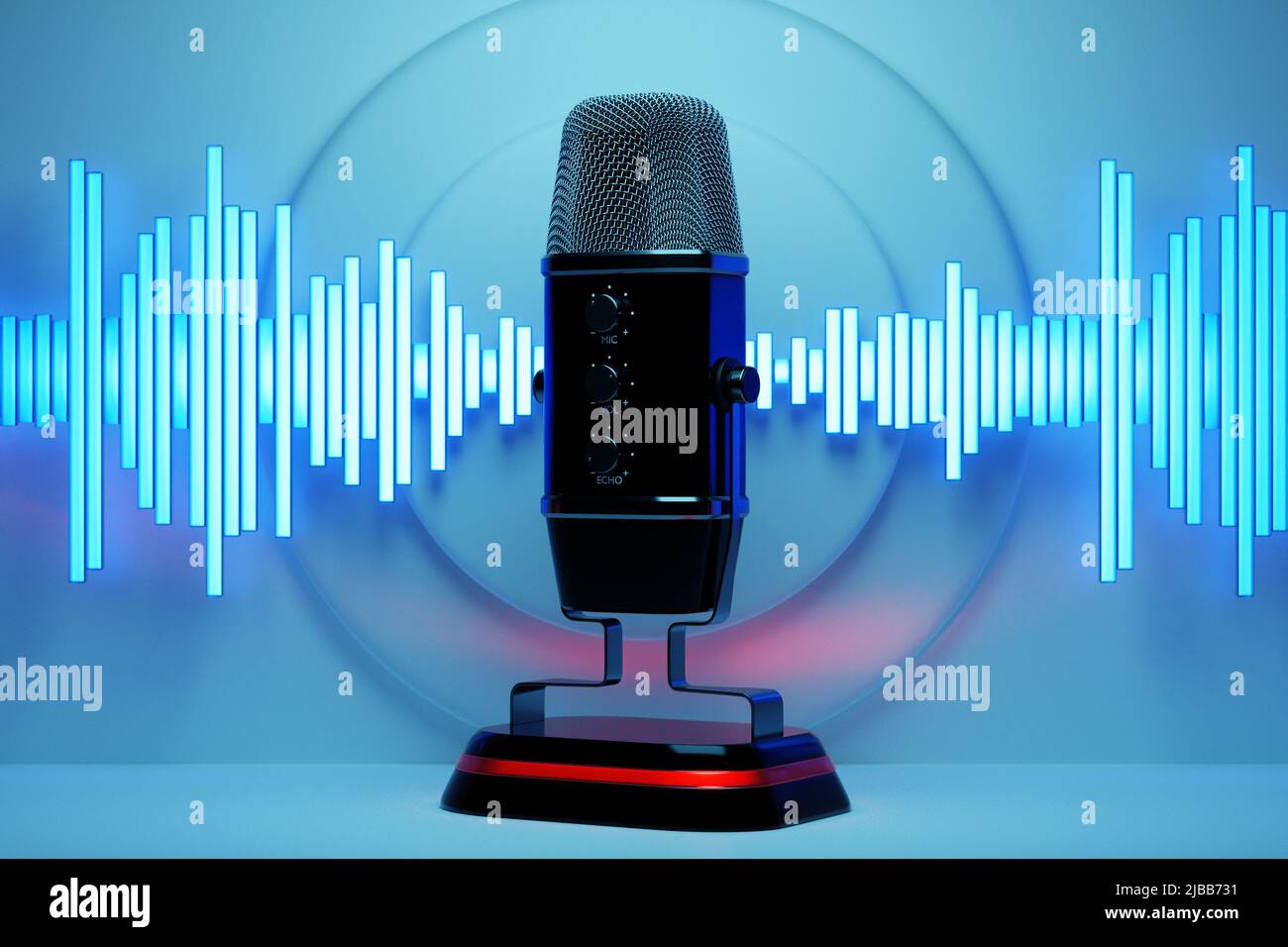 3D illustration, retro style microphone in party or concert against the ...