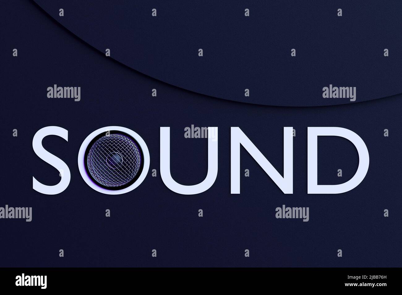 3D illustration inscription SOUND from a music speaker on a dark ...