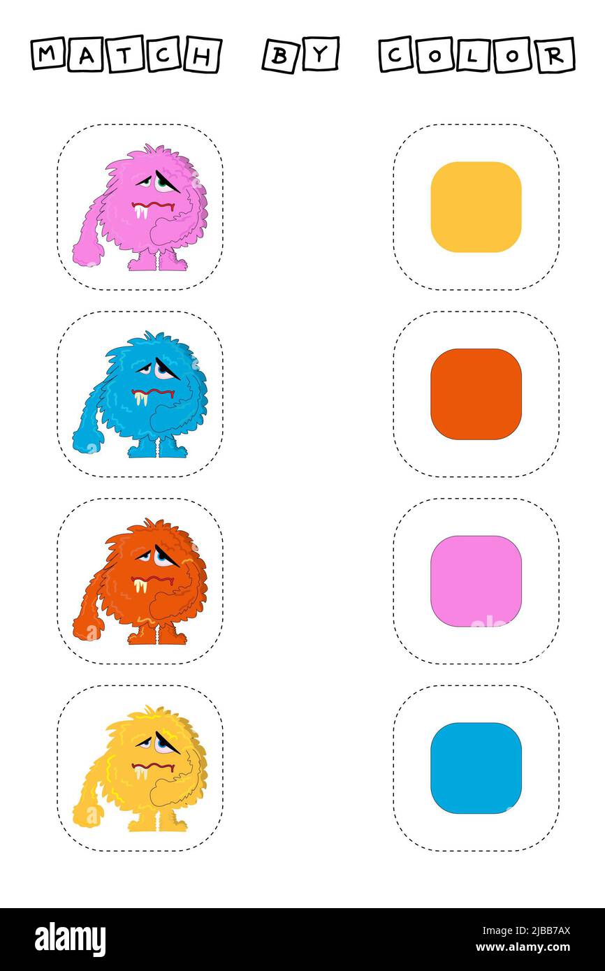 Developing activity for children - match the monsters by color. Logic ...