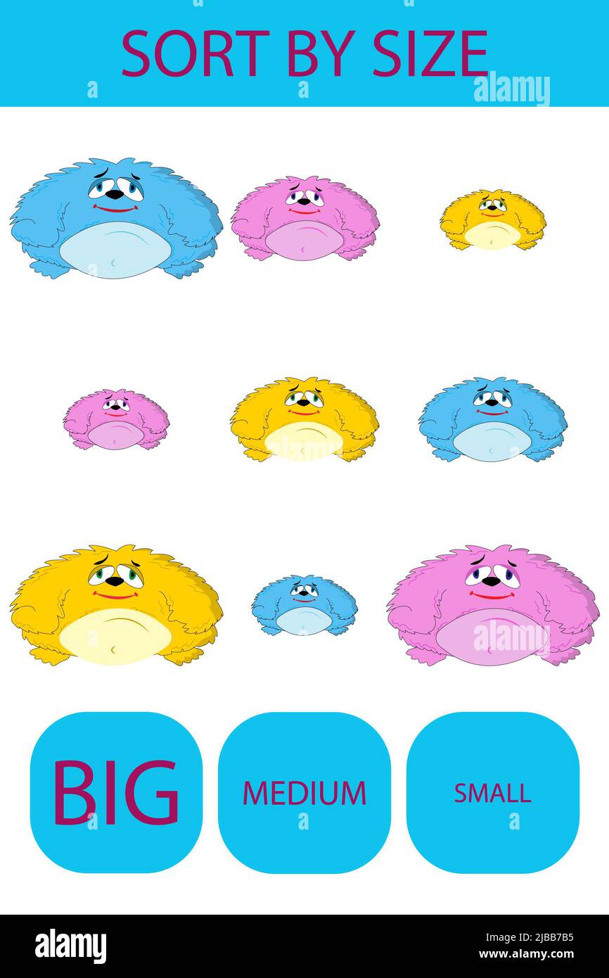 Match the toys monsters by size large, medium and small. Children's ...