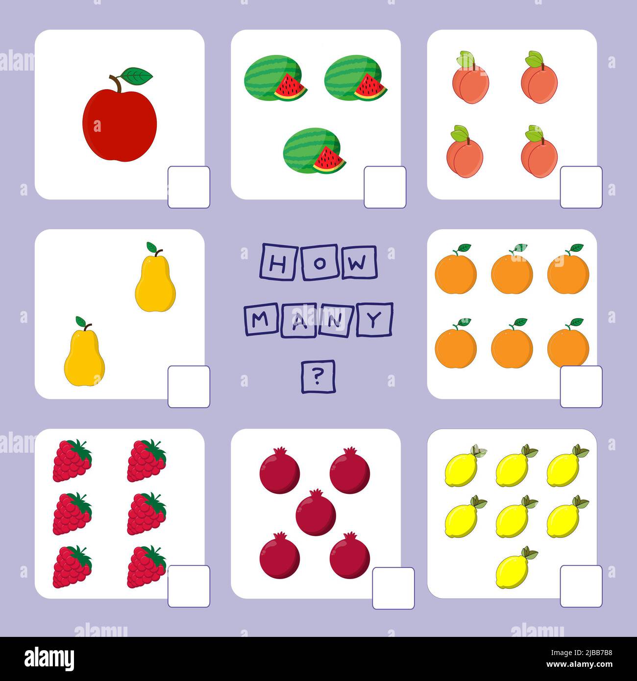 How many counting game with fruites. Worksheet for preschool kids, kids ...