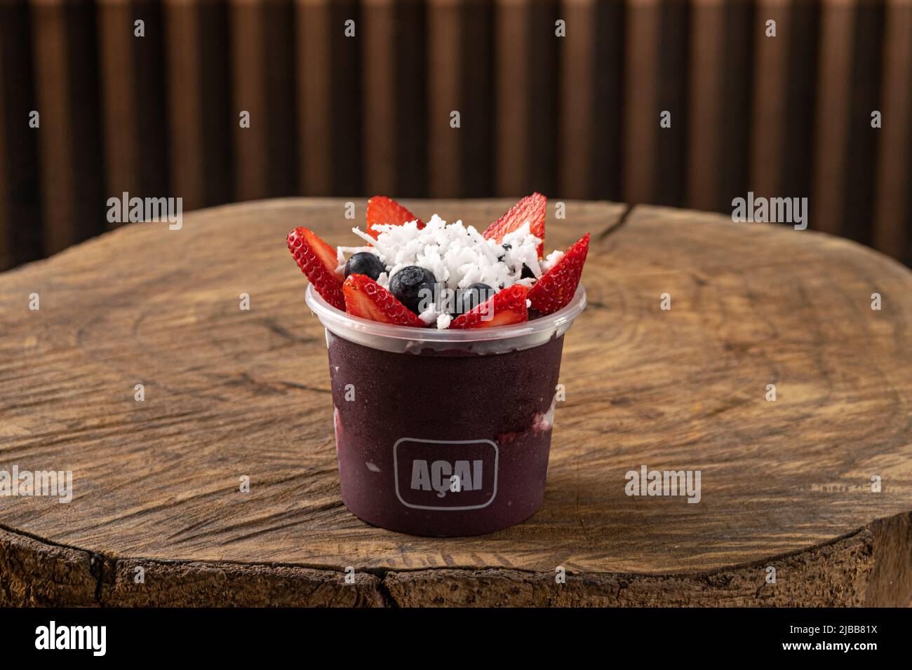 Delicious Brazilian Açaí Cream, in a plastic Cup With Strawberry ...