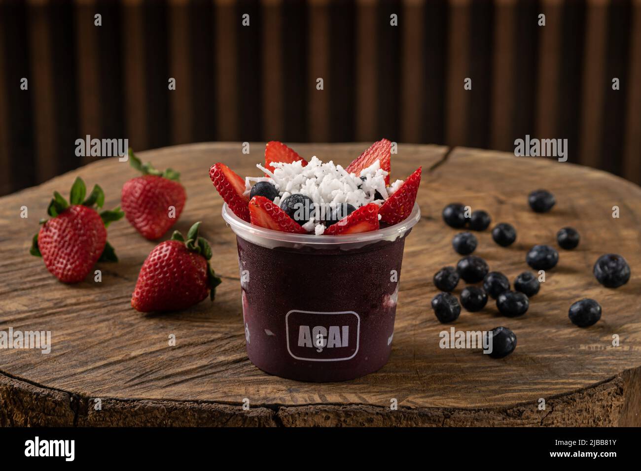 Delicious Brazilian Açaí Cream, in a plastic Cup With Strawberry ...
