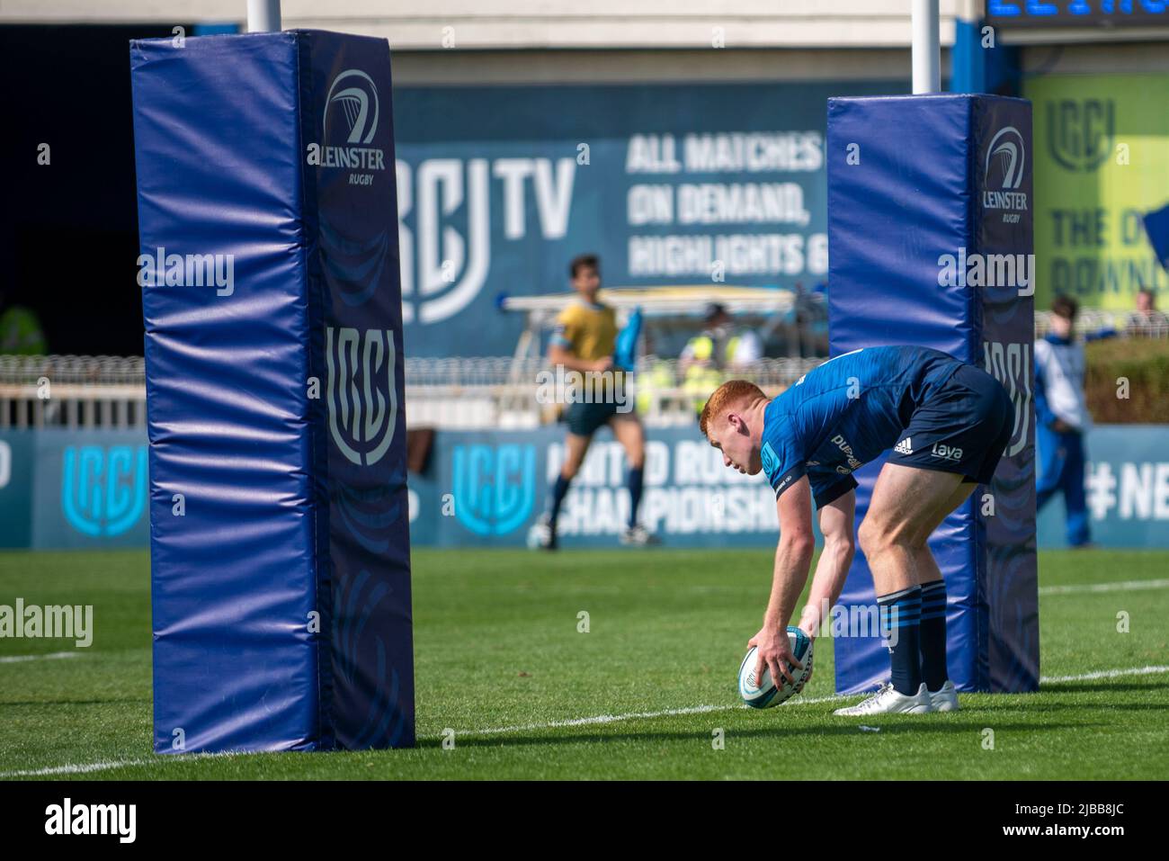 Ciaran Frawley of Leinster scores a try during the United Rugby ...