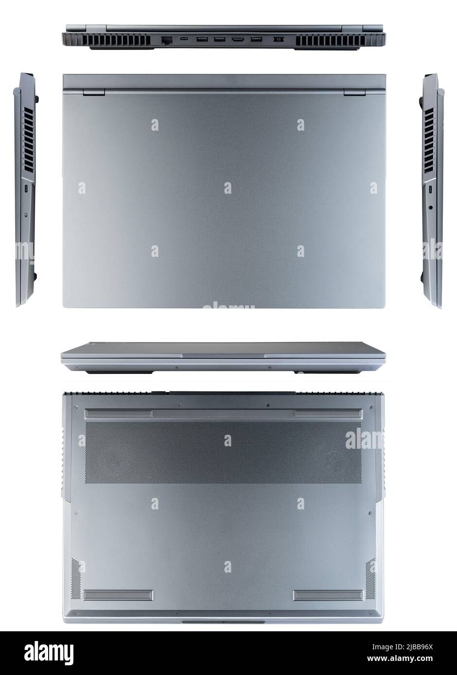 Modern grey laptop different views top side isolated Stock Photo - Alamy