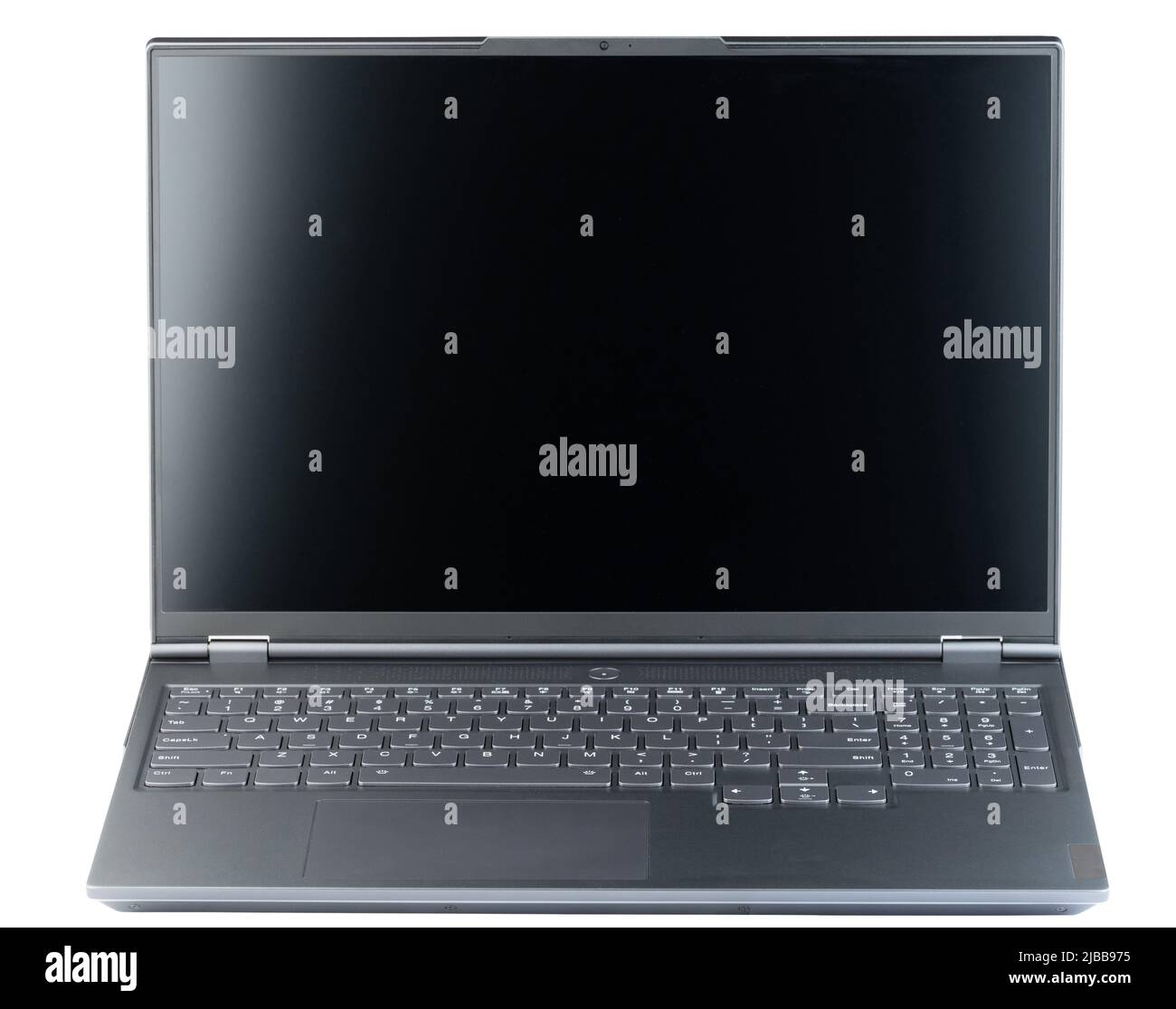 Open grey modern laptopwith keyboard front view isolated Stock Photo ...