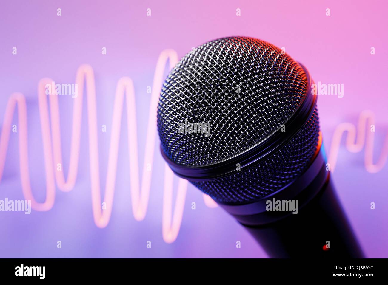 3D illustration, retro style microphone in party or concert against the ...