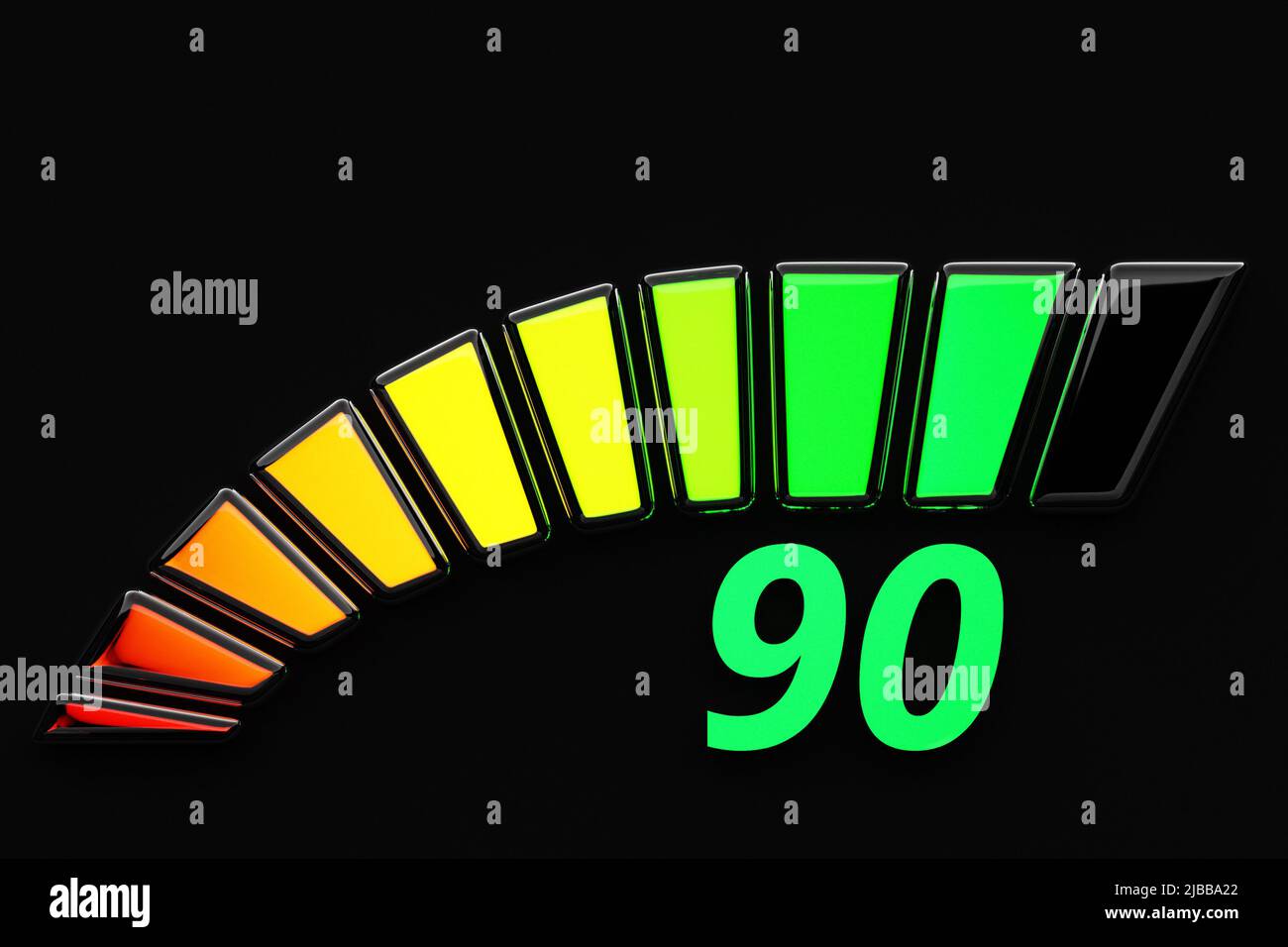 3d illustration control panel icon with indicator 90 . Normal risk ...