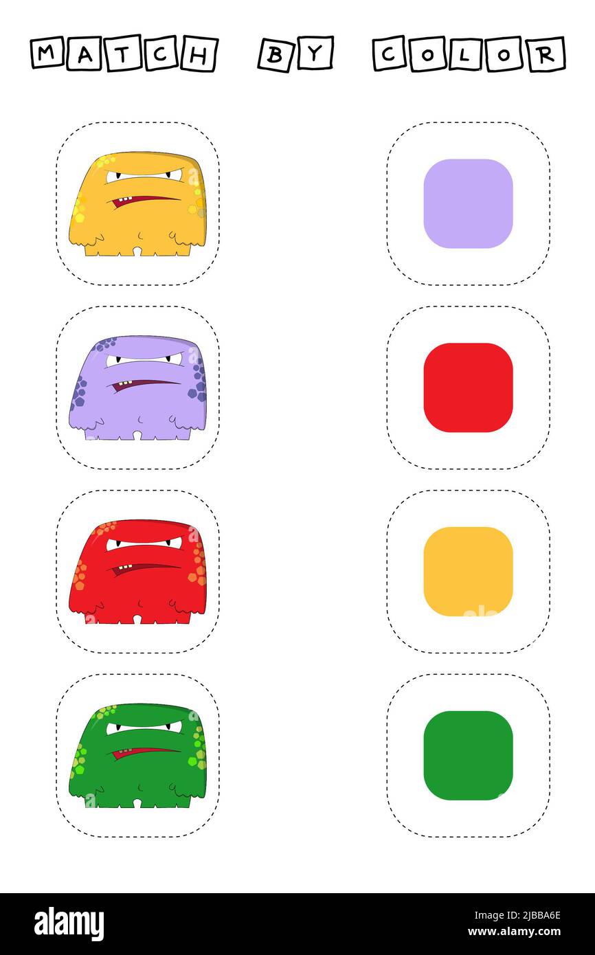 Developing activity for children - match the monsters by color. Logic ...