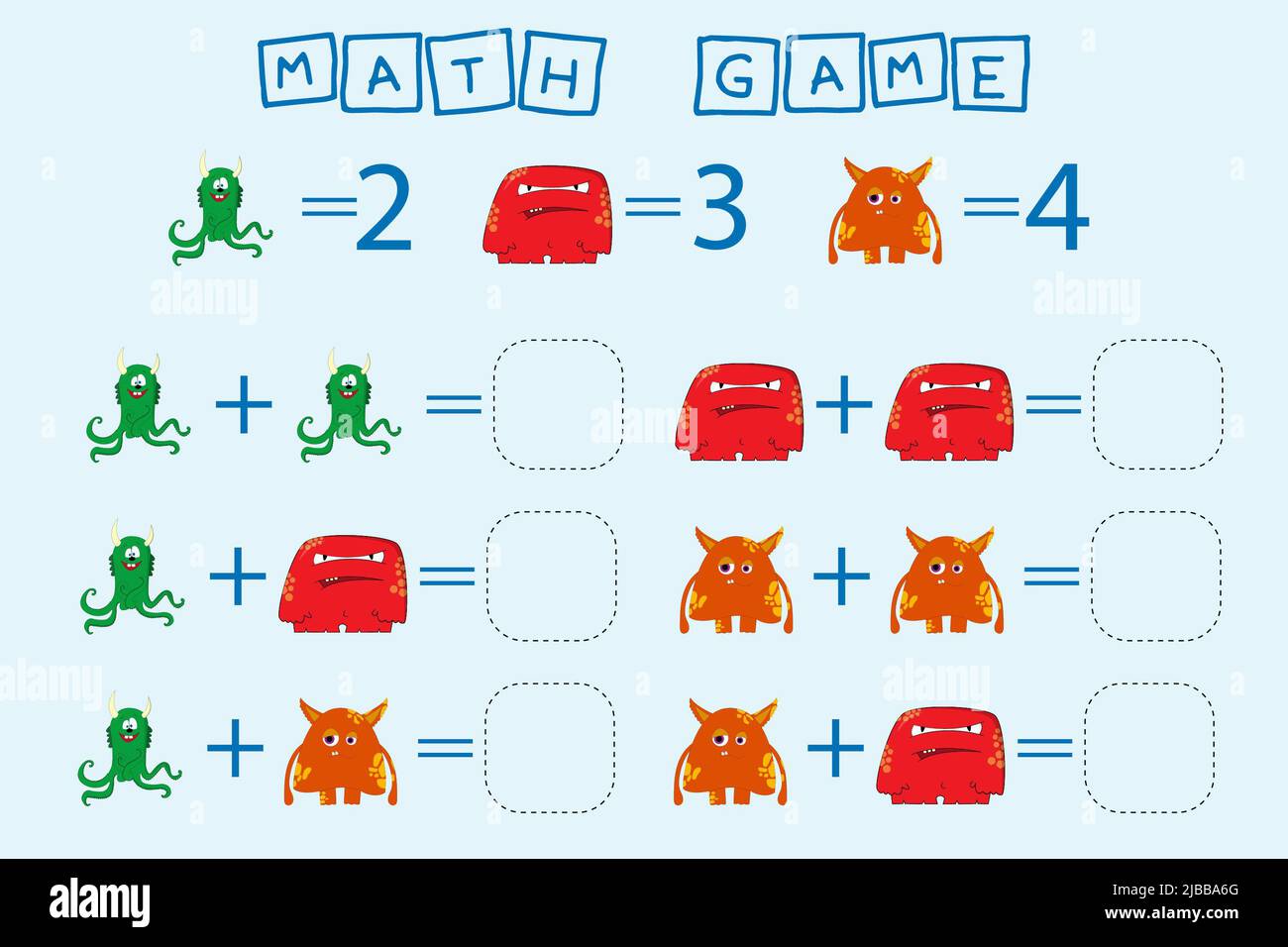 counting game with monsters. Preschool worksheet, kids activity sheet ...